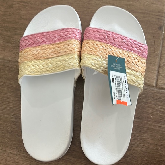 Roxy | Shoes | Roxy Slides Sloppy Jute They Are Pink Orange Yellow And ...